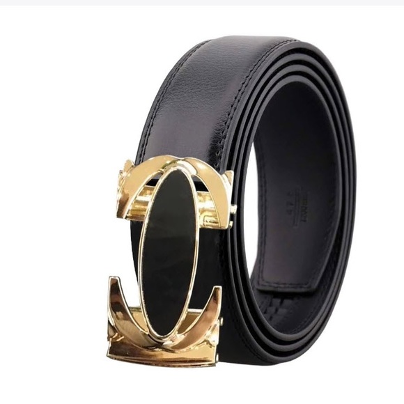 Accessories | Black Gold Mens Adjustable Slide Buckle Belt Genuine ...